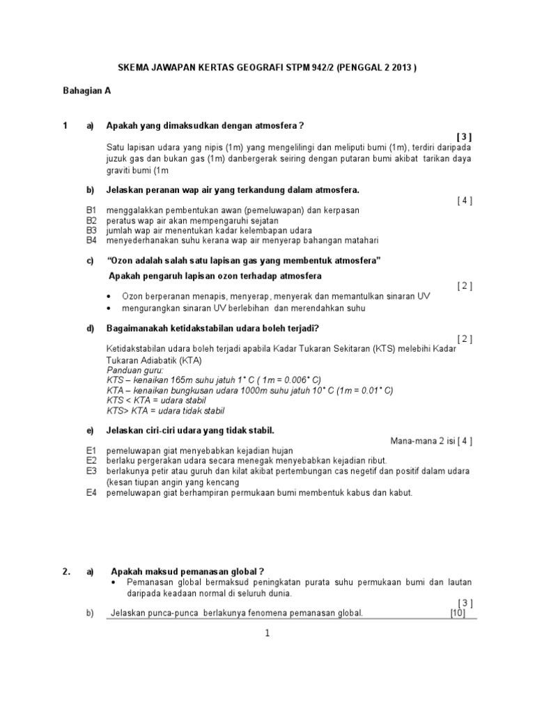 Skema PC Geografi p2 2013 STPM (Kedah) | PDF
