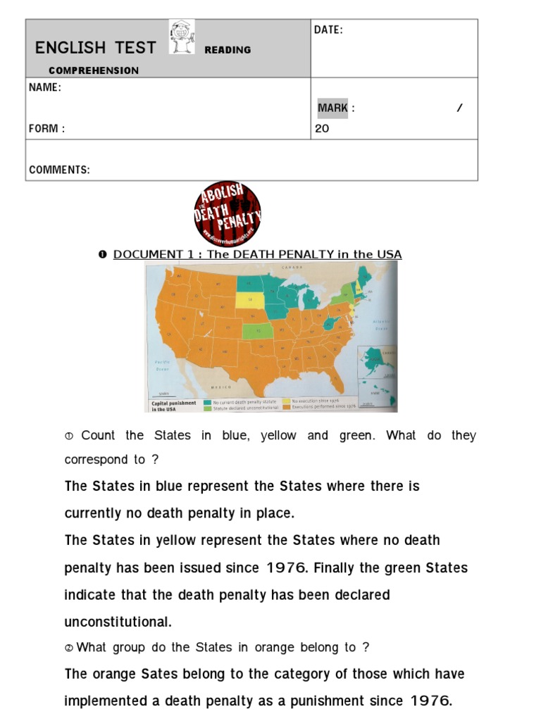 Test Reading Comprehension Death Penaltyanswer Key | PDF | Capital ...