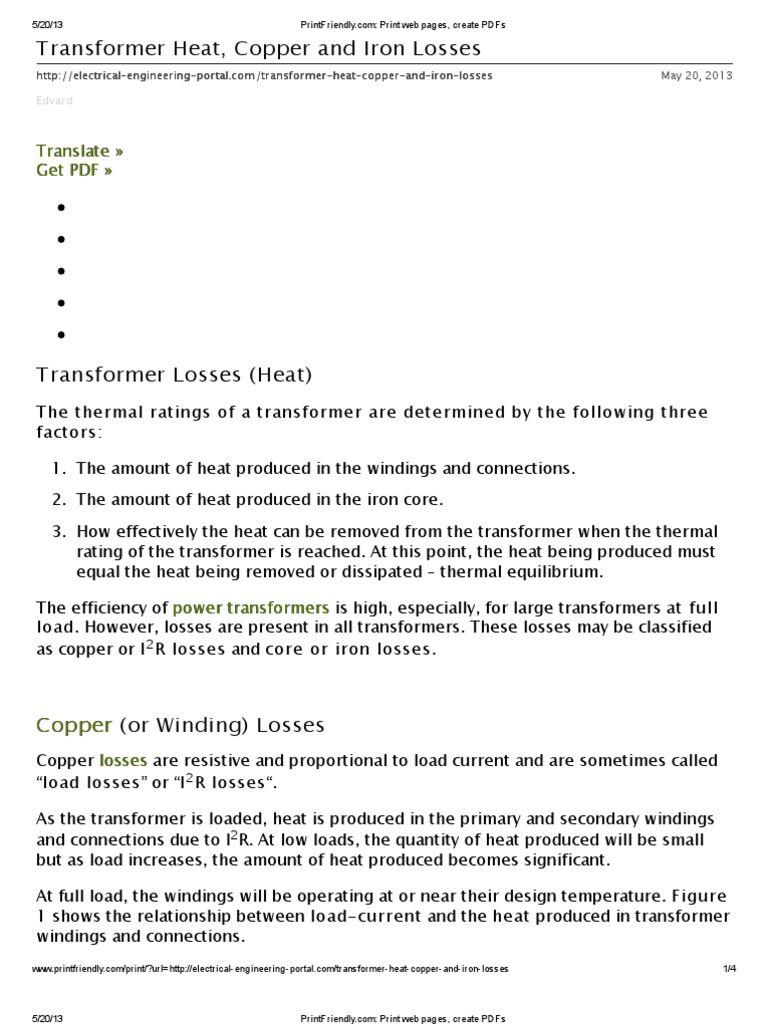 Transformer Heat, Copper and Iron Losses | PDF | Transformer | Heat Transformer Heat, Copper and Iron Losses | PDF | Transformer | Heat