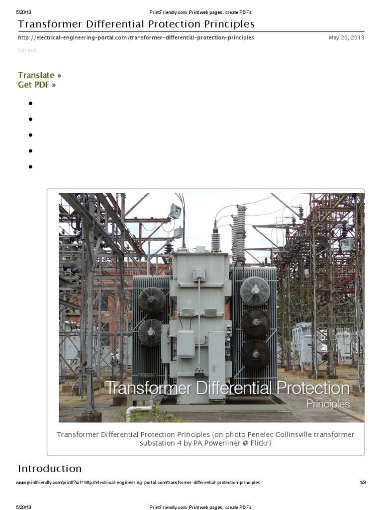 Transformer Differential Protection Principles | PDF | Transformer | Relay