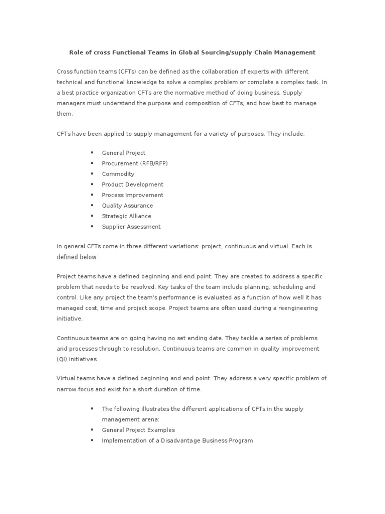Cross-Functional Teams in Global Sourcing | PDF | Procurement | Goal