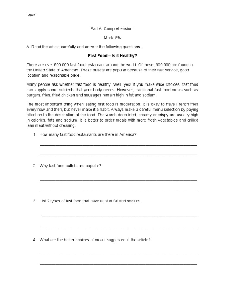 English f1 Question | PDF | Fast Food | Fast Food Restaurants