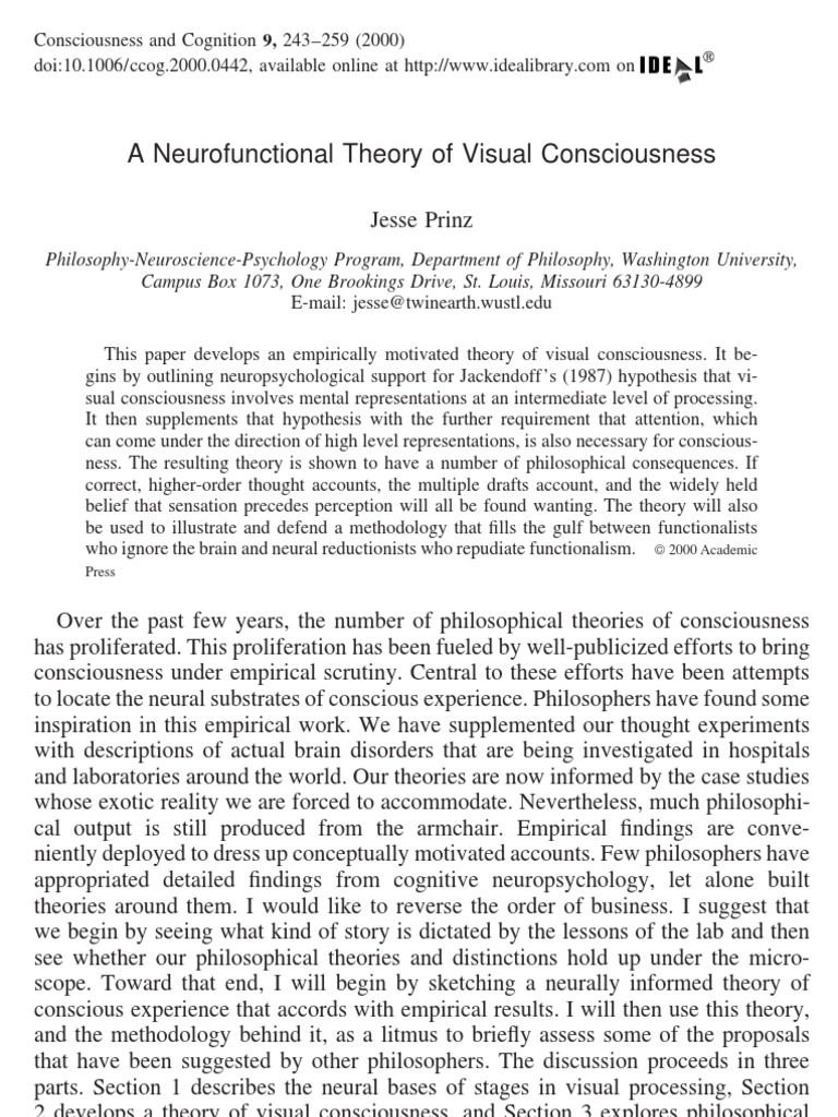 Jesse J. Prinz (2000), A Neurofunctional Theory of Visual Consciousness ...