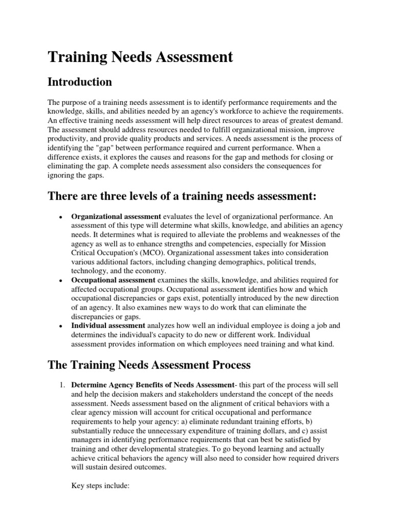 Training Needs Assessment | PDF | Needs Assessment | Educational Assessment