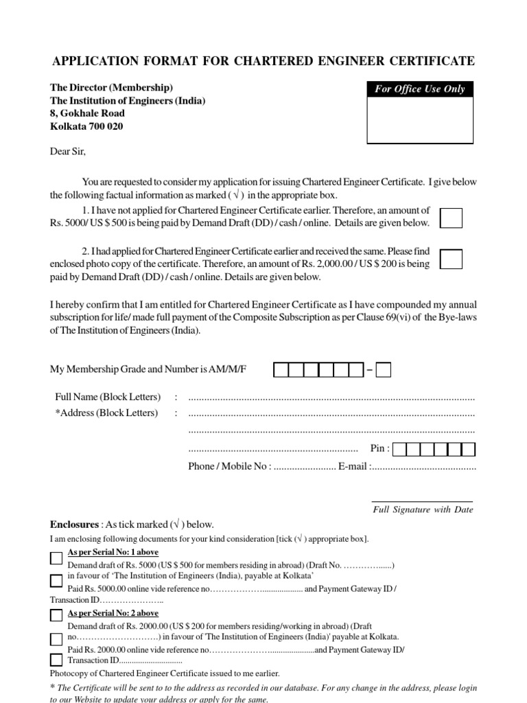 Application Format For Chartered Engineer Certificate | PDF