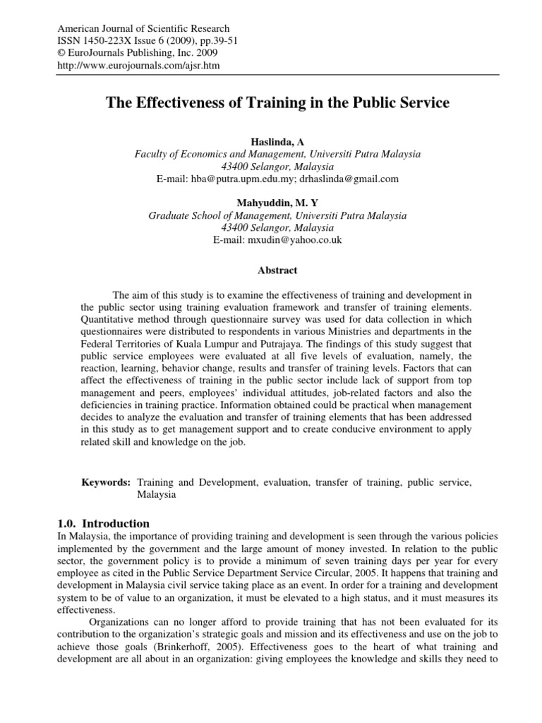 The Effectiveness of Training in Public Service | PDF | Survey ...