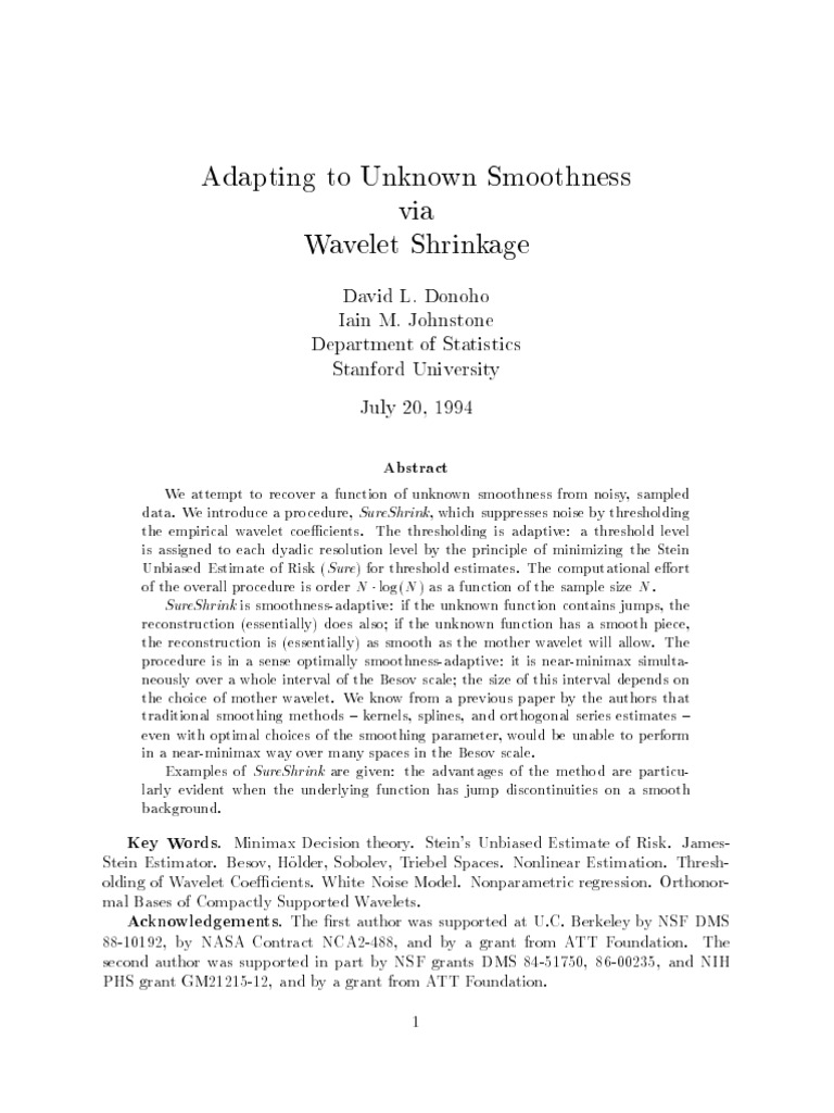 Adapting To Unknown Smoothness Via Wavelet Shrinkage | PDF | Wavelet | Estimator