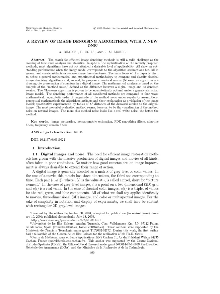 A Review of Image Denoising Algorithms, With A New | PDF | Normal Distribution | Calculus Of ...