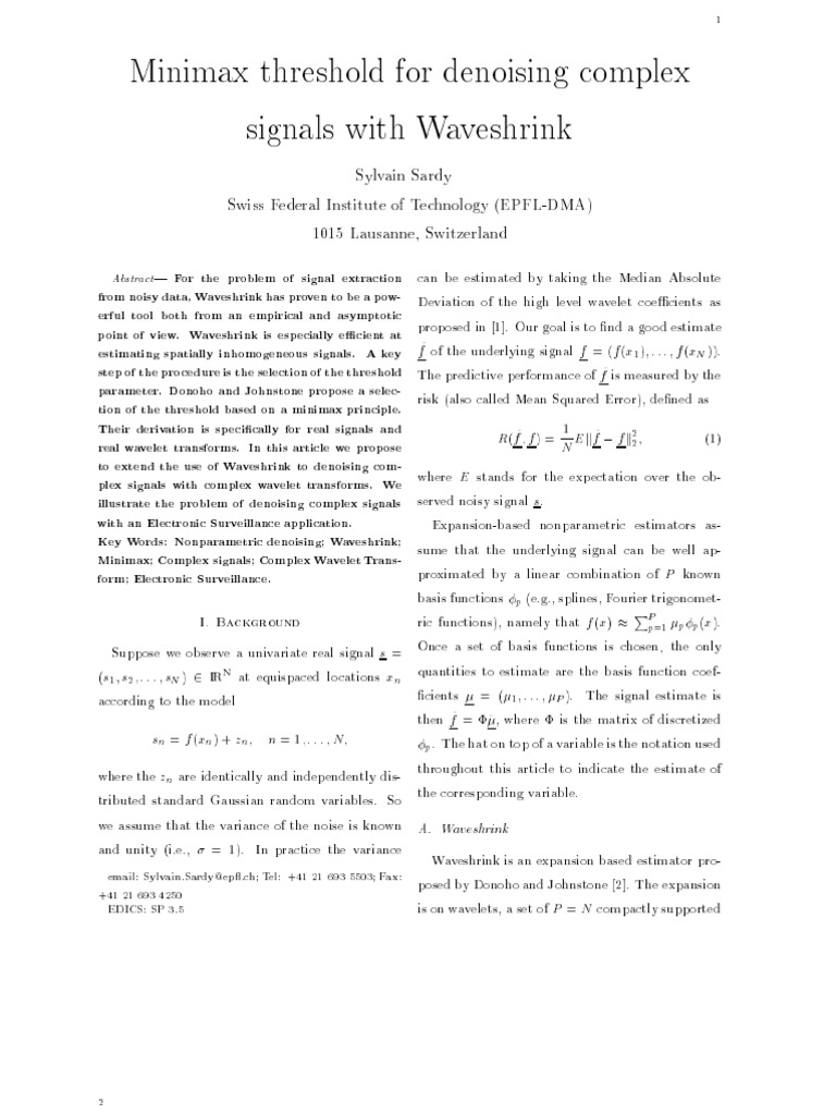 Minimax Threshold For Denoising Complex Signals With Waveshrink | PDF | Bias Of An Estimator ...