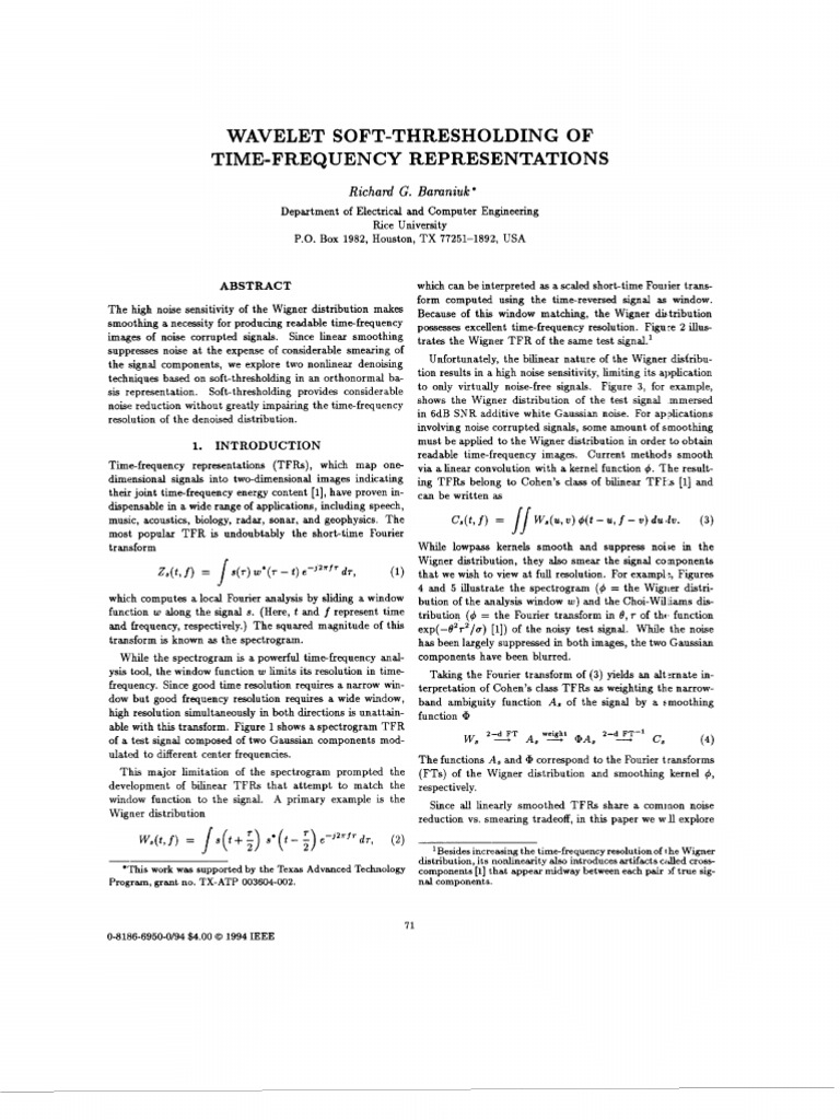 Wavelet Soft-Thresholding of | PDF | Wavelet | Algorithms