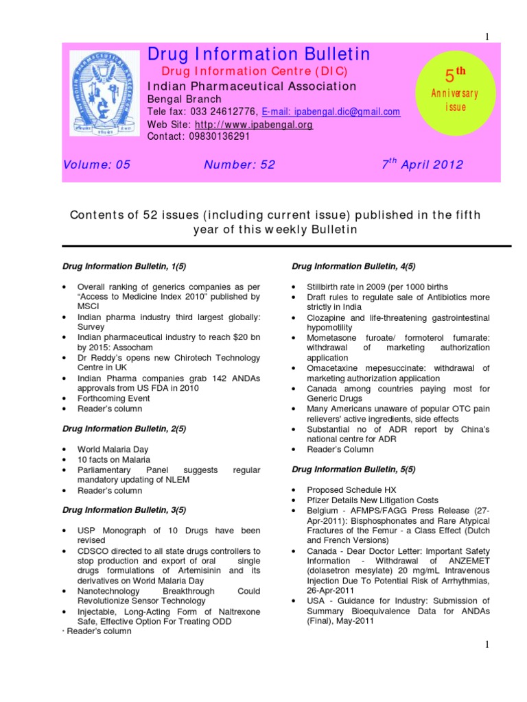 Drug Information Bulletin 52 05 | Pharmaceutical Drug | Food And Drug ...