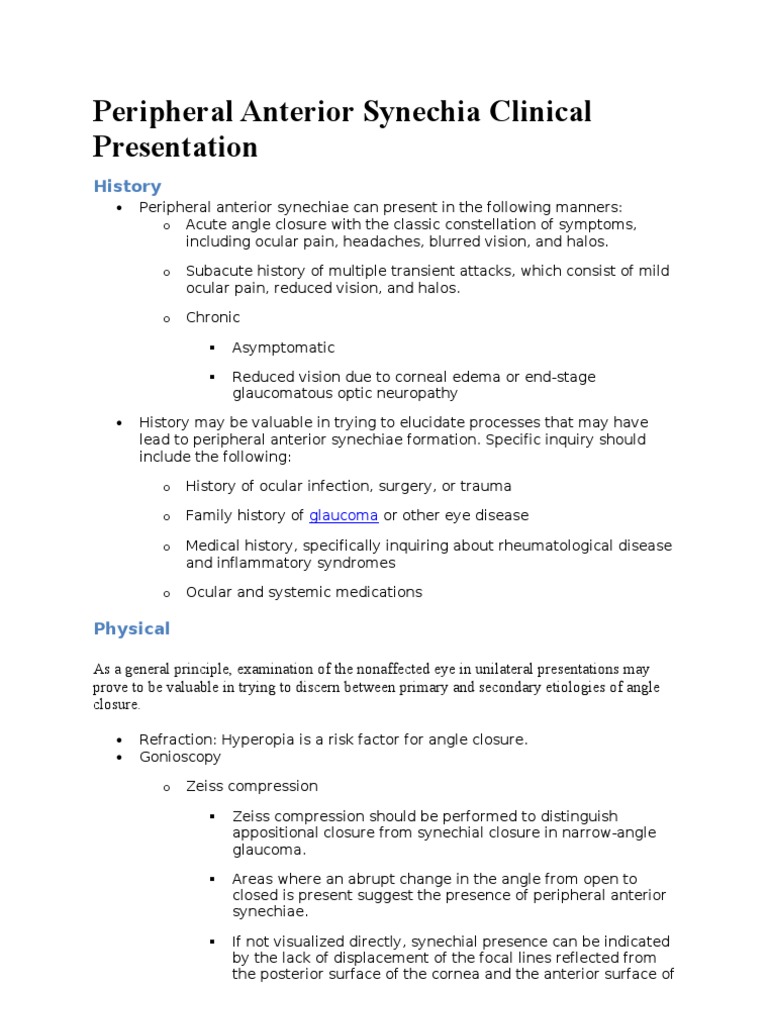 Peripheral Anterior Synechiae Overview | PDF | Glaucoma | Vision