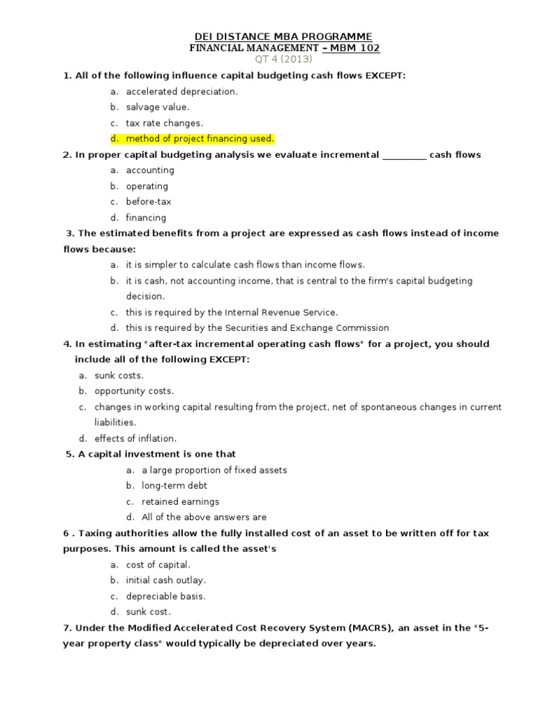 Financial Management Quiz Solution | PDF | Net Present Value | Internal ...