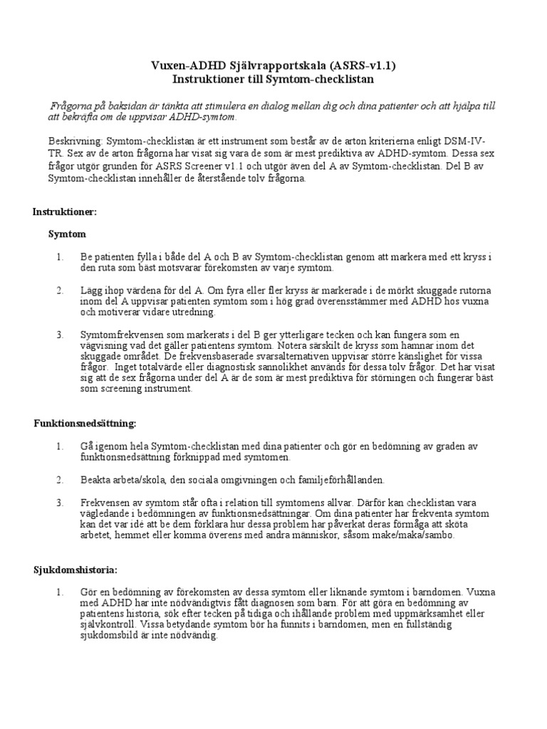 ADHD TEST För Vuxna - Godkänt Av Http://adhd-Npf - Com | PDF