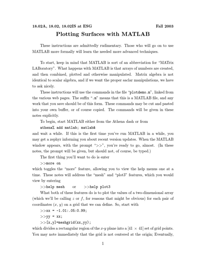 Plotting Surfaces With MATLAB | Download Free PDF | Matlab | Scalar (Mathematics)