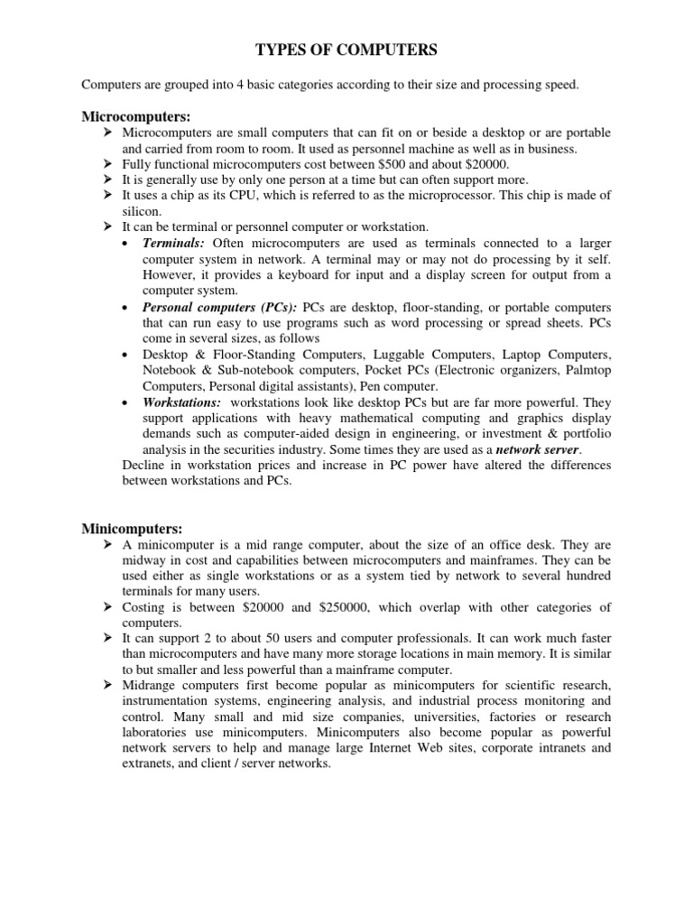 1.1 - Types of Computers | PDF | Personal Computers | Microcomputers