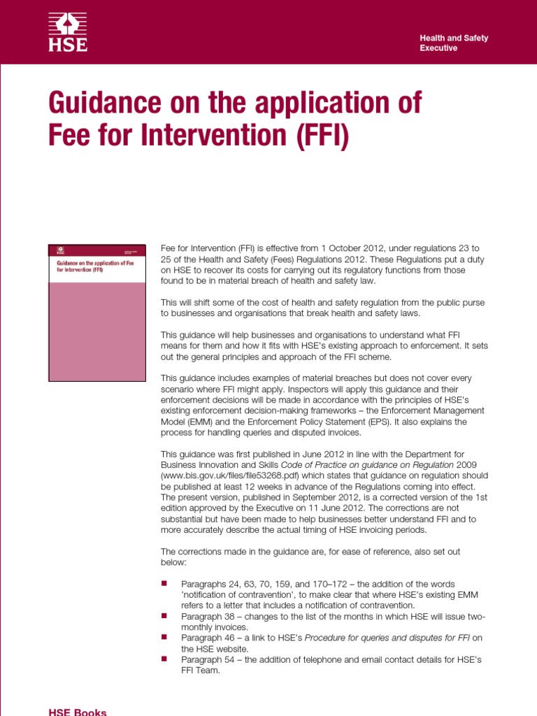 Guidance On The Application of Fee For Intervention (FFI) : HSE Books ...