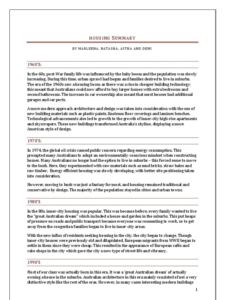 Housing Summary Template and Info | PDF | Suburb | Urban Sprawl