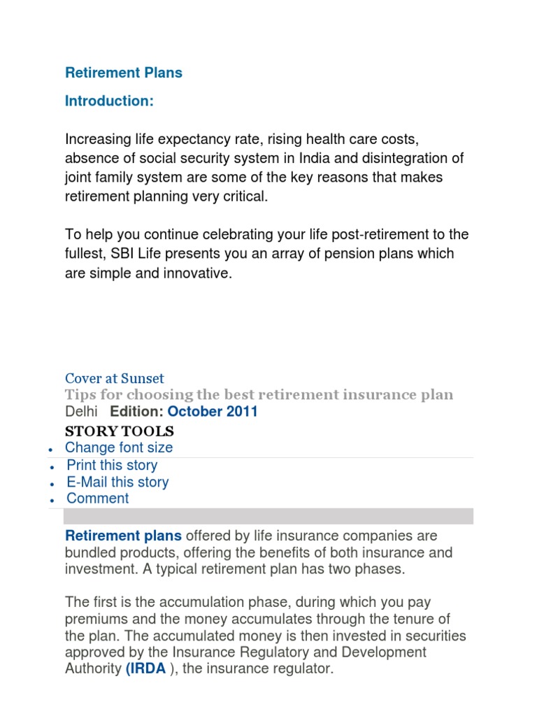 Retirement Plans: Cover at Sunset | PDF | Pension | Retirement