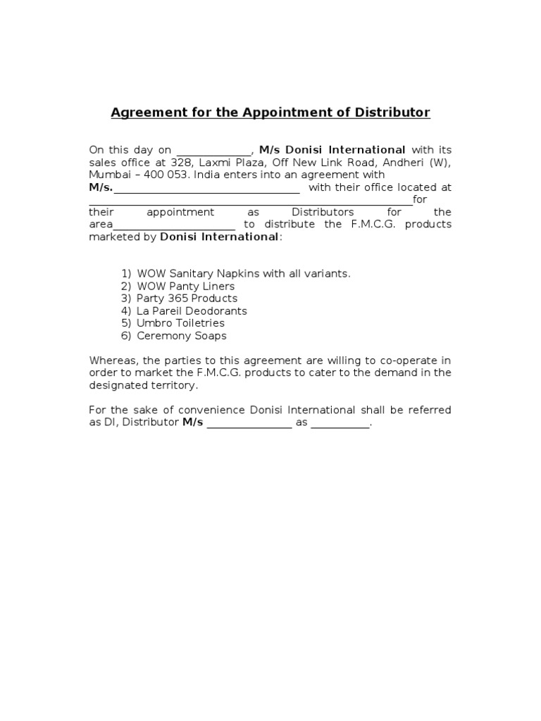 Agreement For The Appointment of Distributor Don Is I International ...