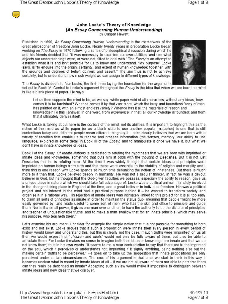 John Locke's Theory of Knowledge - Hewett PDF | PDF | Idea | Epistemology