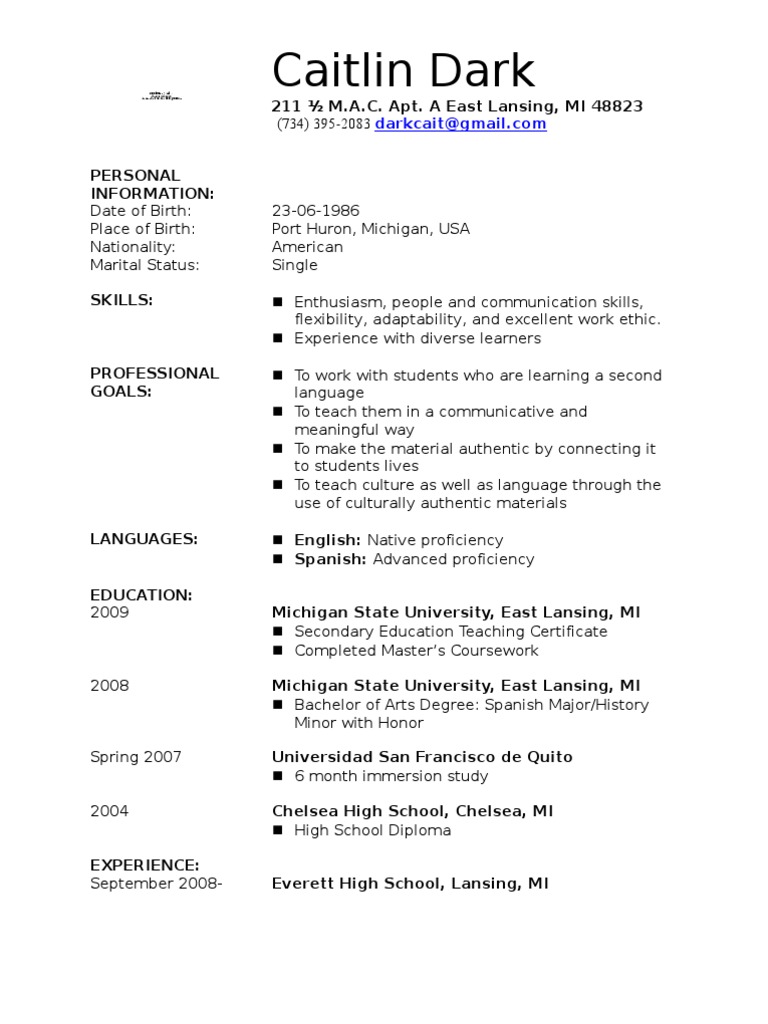 Resume in English | PDF | Michigan State University | Teachers