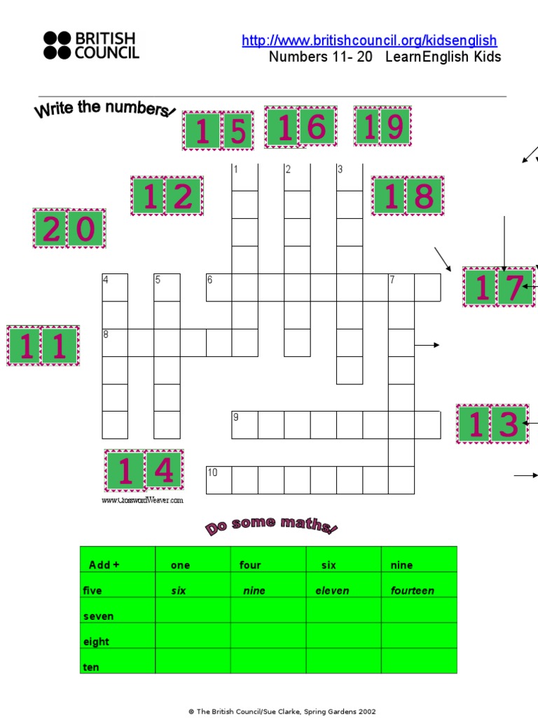 Numbers 11-20 Learnenglish Kids: Add + One Four Six Nine Five Six Nine ...