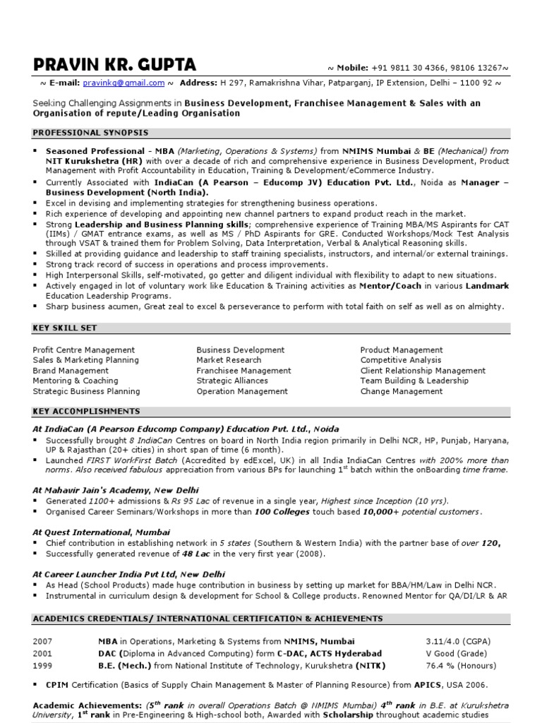 Resume Pravin Gupta | PDF | Master Of Business Administration | Mentorship