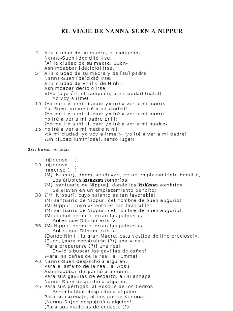 El Viaje de Nanna-Suen A Nippur - Texto | PDF | Cabra | Mitología asiática