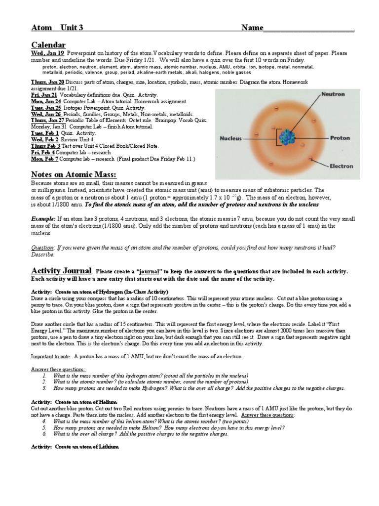 Atom Unit 3 Guide | PDF | Atoms | Proton