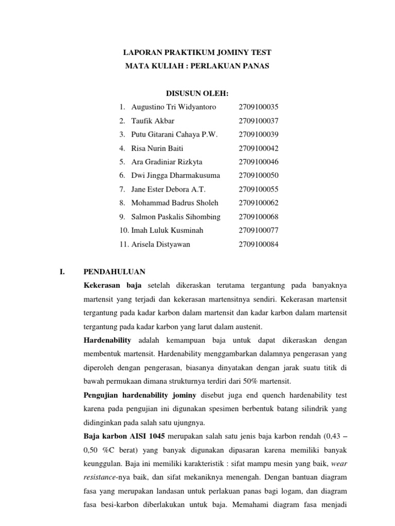 Uji Kekerasan Baja AISI 1045 Jominy Test | PDF | Teknologi & Rekayasa