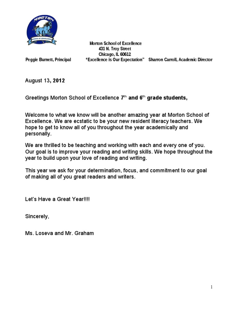 Student Welcome Letter | PDF