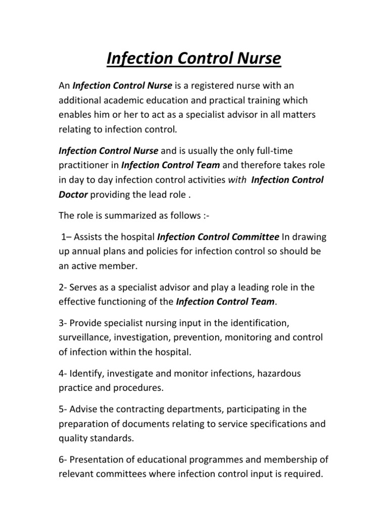Infection Control Nurse | PDF