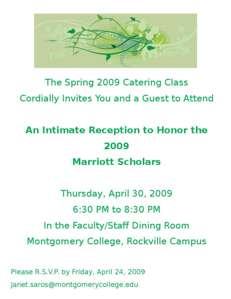 2009 Marriott Scholars Reception Invitation | PDF