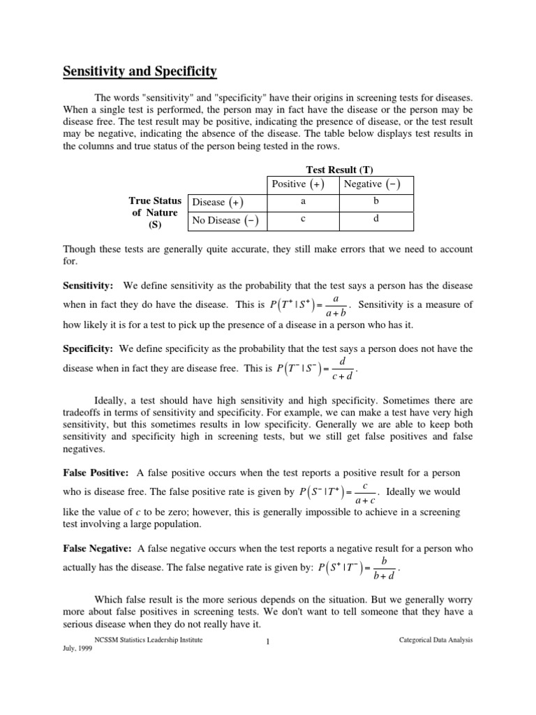 Understanding Sensitivity and Specificity | PDF | Sensitivity And ...