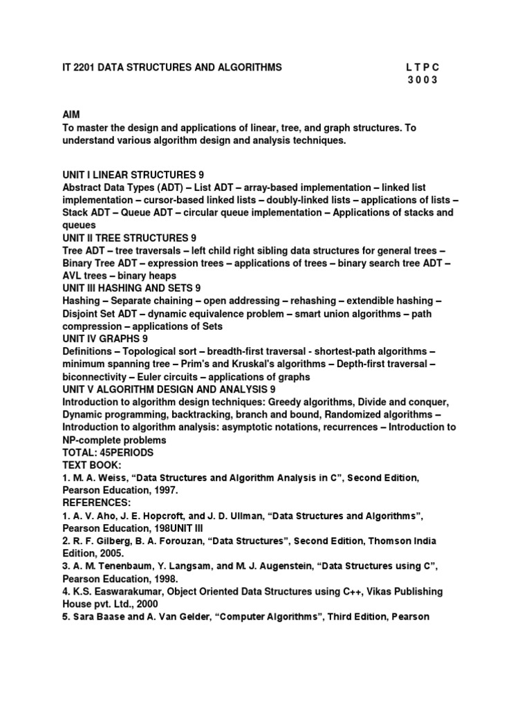 Ds Syllabus Algorithms And Data Structures Combinatorics