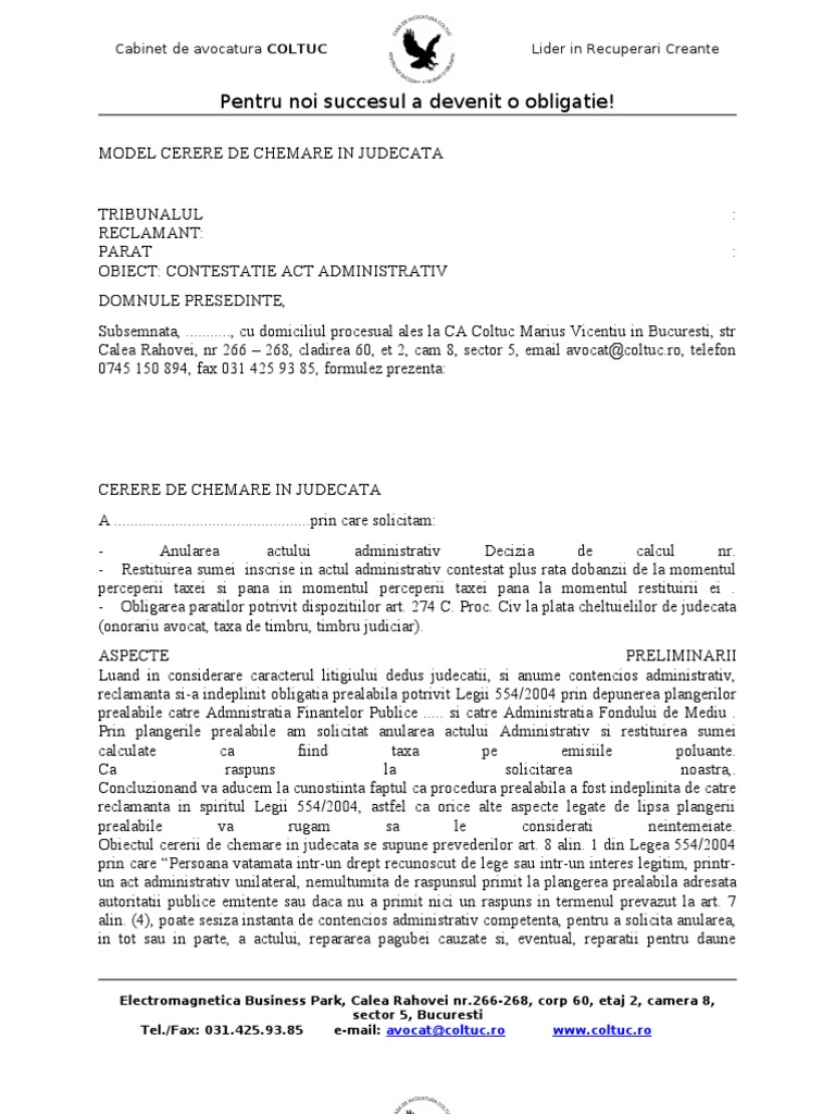 Model Cerere de Chemare in Judecata