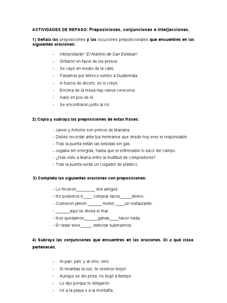 ACTIVIDADES DE REPASO - Preposiciones PDF | PDF