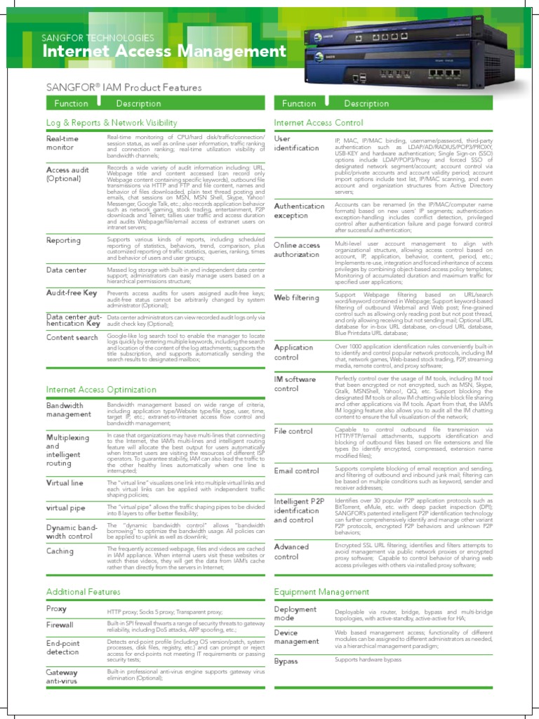 Sangfor IAM v3.4 Datasheet | Proxy Server | Peer To Peer
