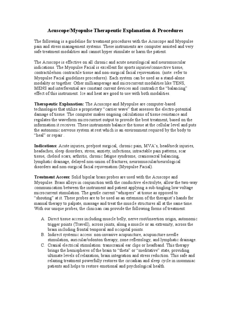 Acuscope Myopulse M Treatment Proceedures | PDF | Myofascial Trigger ...
