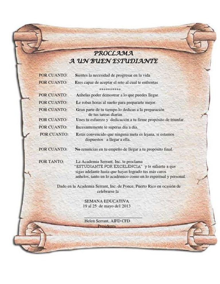 Proclama al Estudiante por Excelencia | PDF