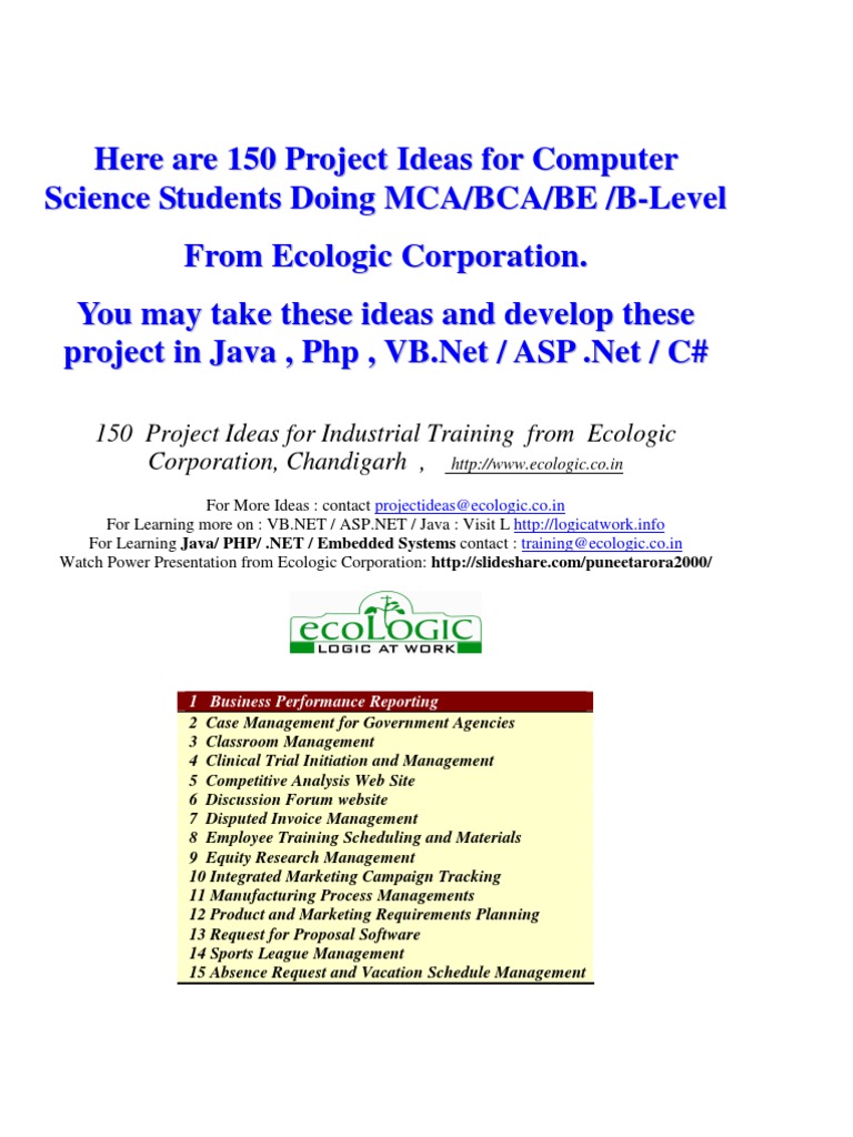 150 Sofware Project Ideas For Students of Computer Science | PDF | Web ...