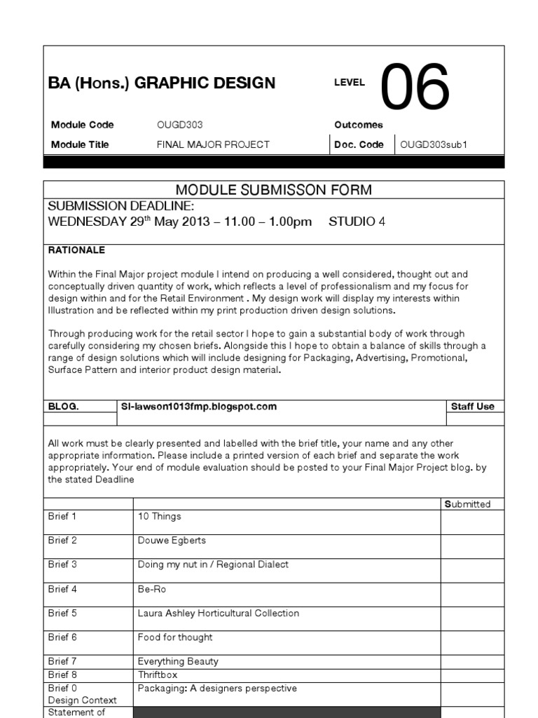 Ba (Hons.) Graphic Design: Module Submisson Form | PDF | Design ...