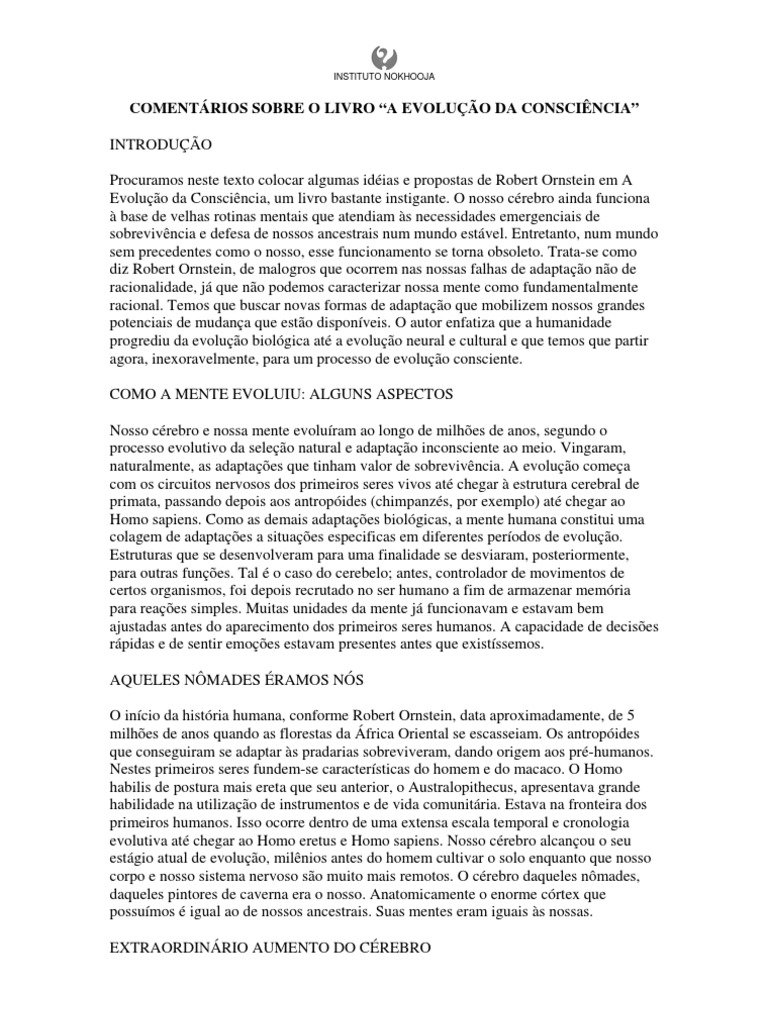 A Evolucao Da Consciencia Robert Ornstein | PDF | Cérebro humano | Mente