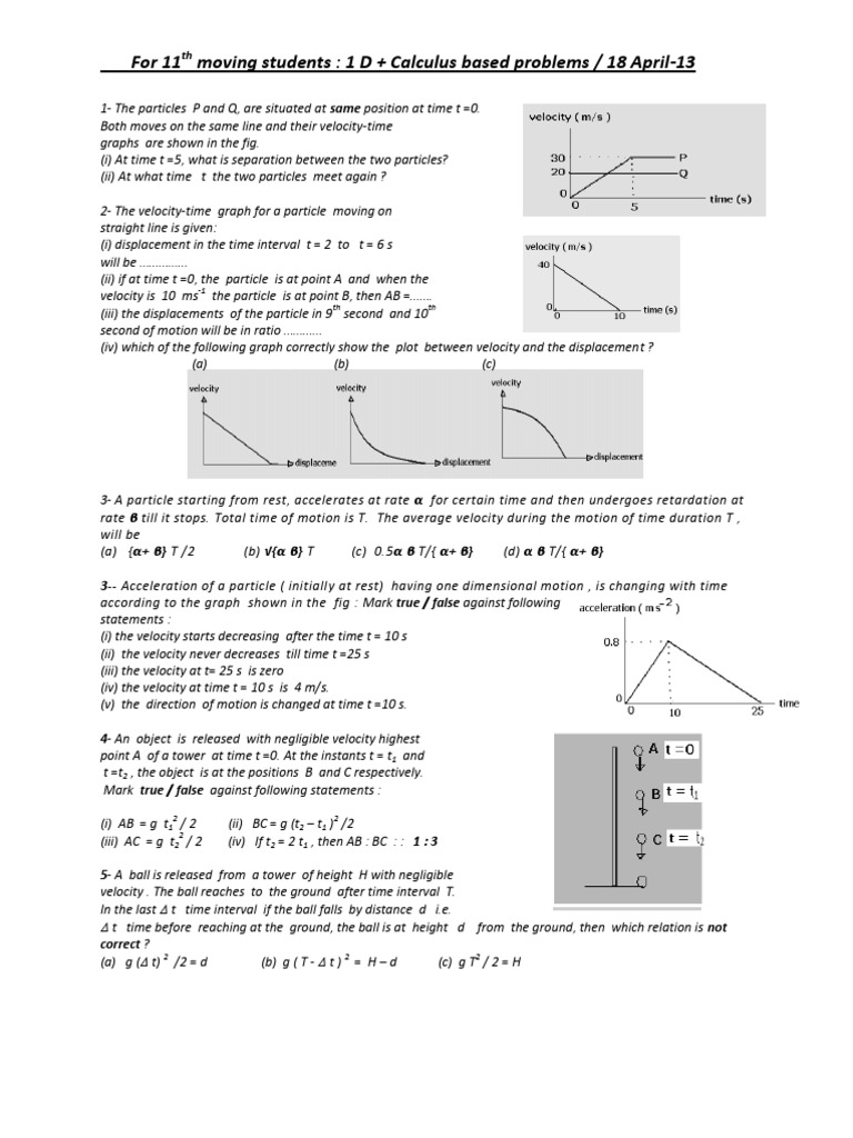11th Class Physics :kinematics in One Dimension + Calculus at Viresh ...
