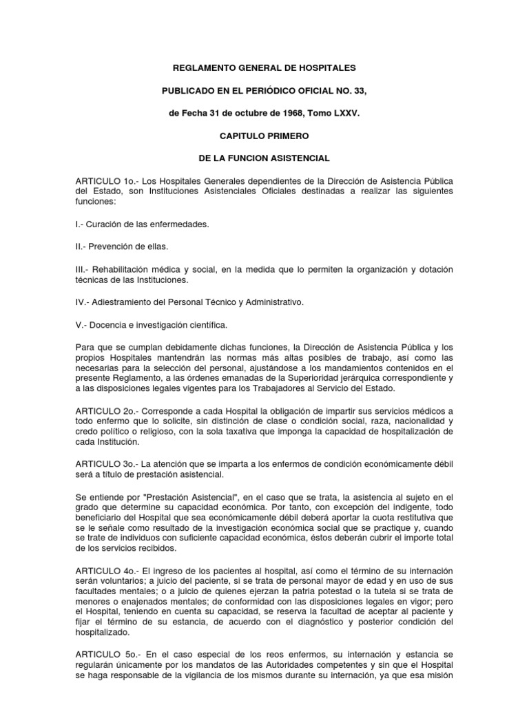 Reglamento General de Hospitales | PDF | Hospital | Enfermería