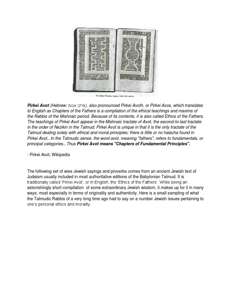 Some Selections from Pirkei Avot (Ethics of the Fathers), a Minor ...
