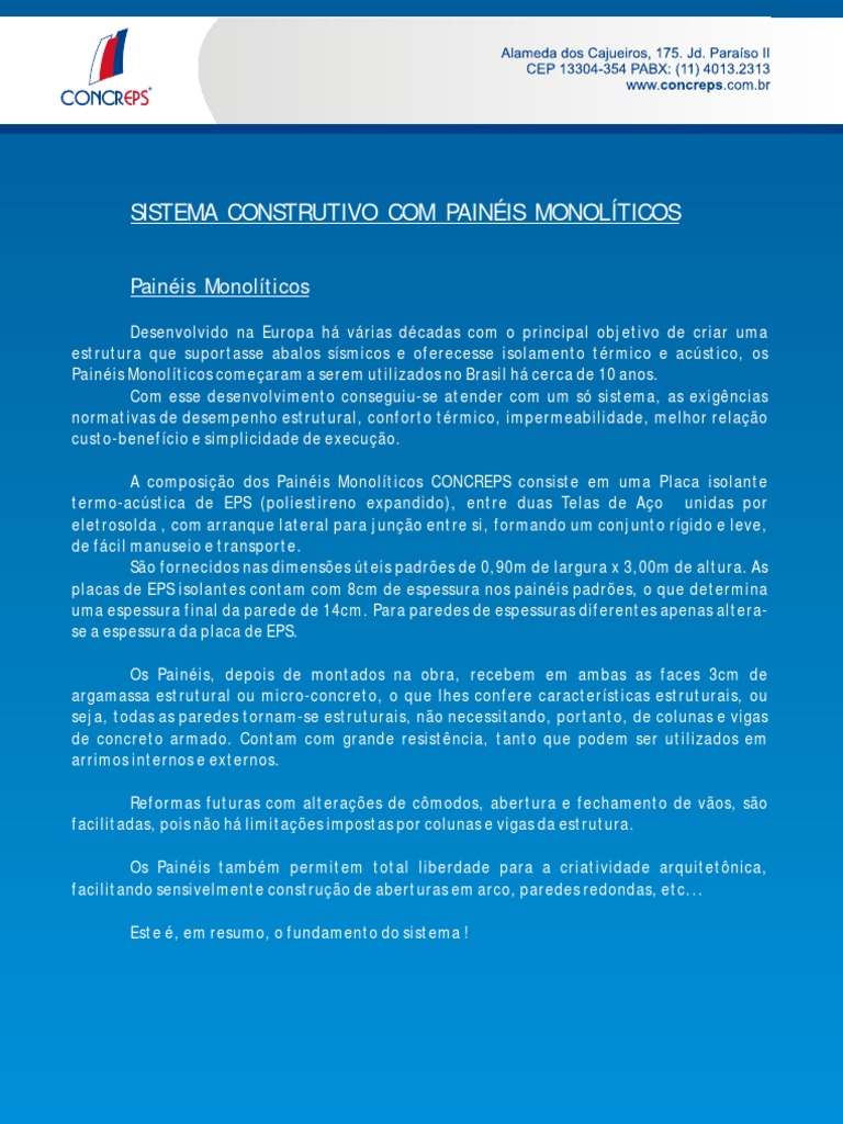 Sistema Monolite Apostila Tecnica CONCREPS | PDF | Argamassa (alvenaria ...
