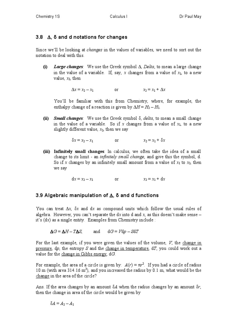 3.8, δ and d notations for changes: Large changes: We use the Greek ...