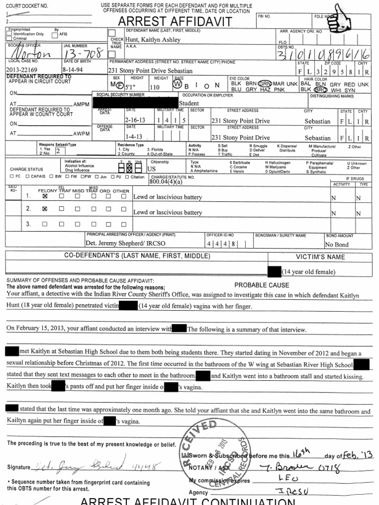 Kaitlyn Hunt Redacted Affidavit Redacted | PDF